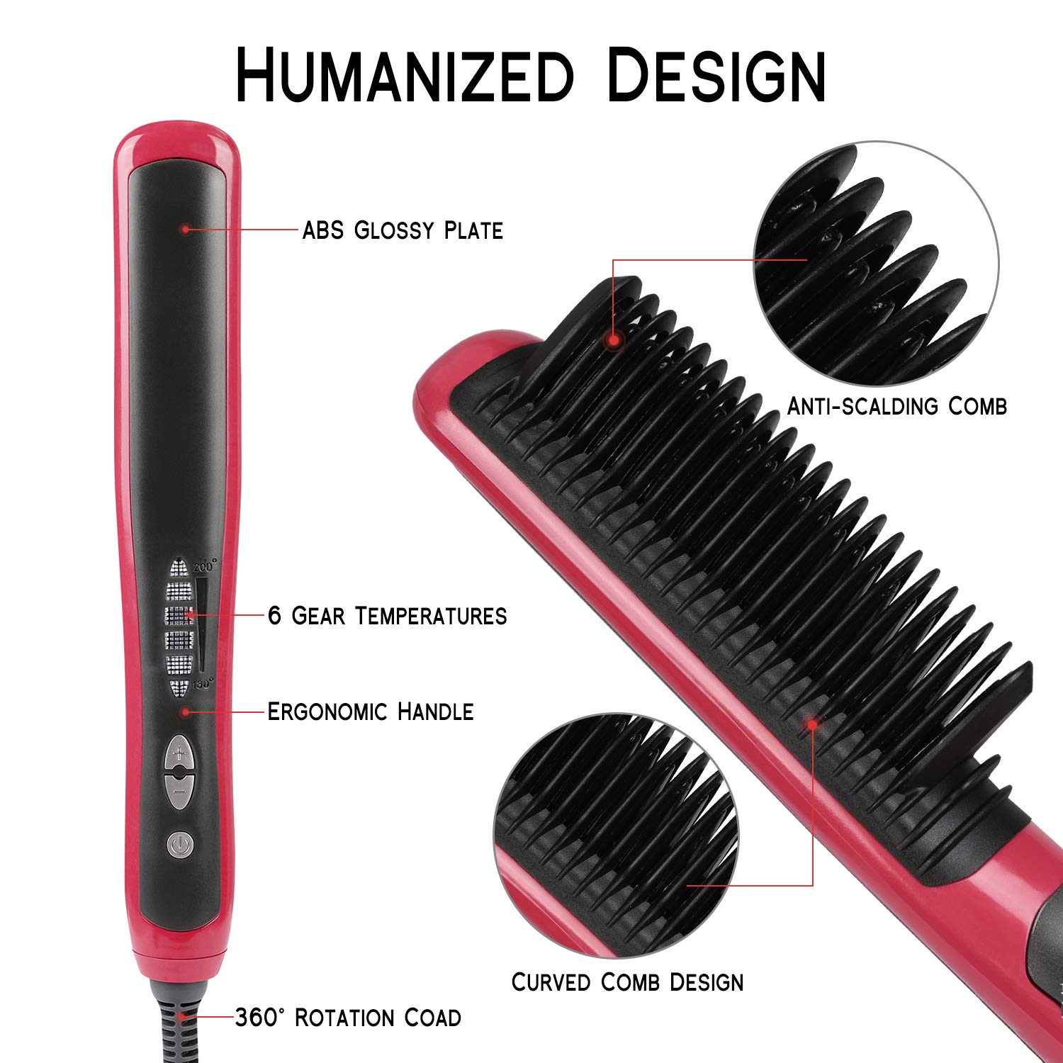 Fast Heating Hair Straightener Brush Straight Hair... – Grandado