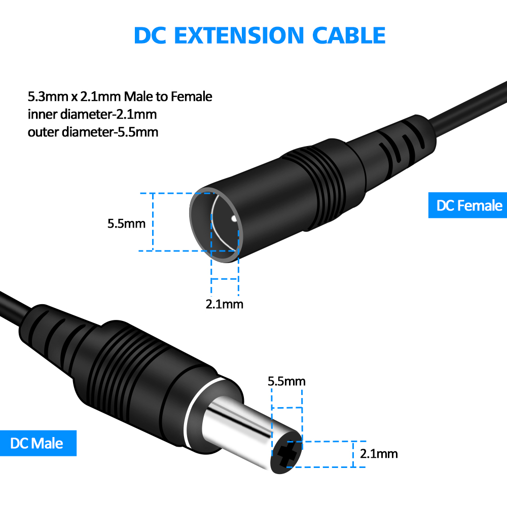 2M 6.56FT/ 5M 16.5FT / 10M 33FT DC Extension 5.5x2... – Grandado