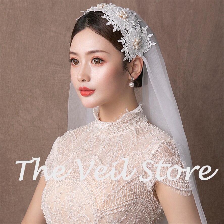 ISHSY Short Ivory Vintage Appliques Juliet Cap Tul... – Grandado