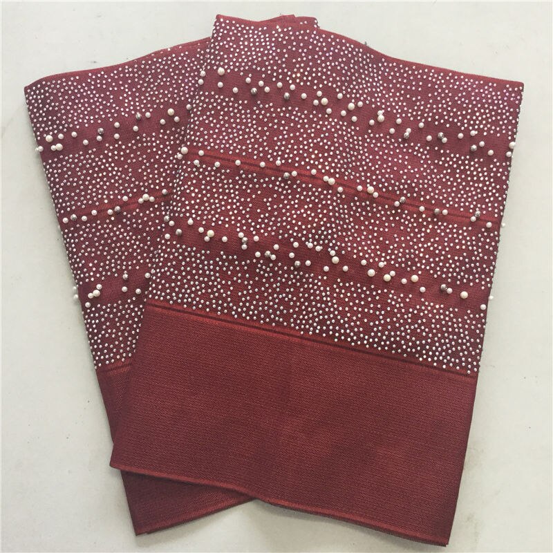 WINE African sego aso oke headtie with beads Lace ... – Grandado