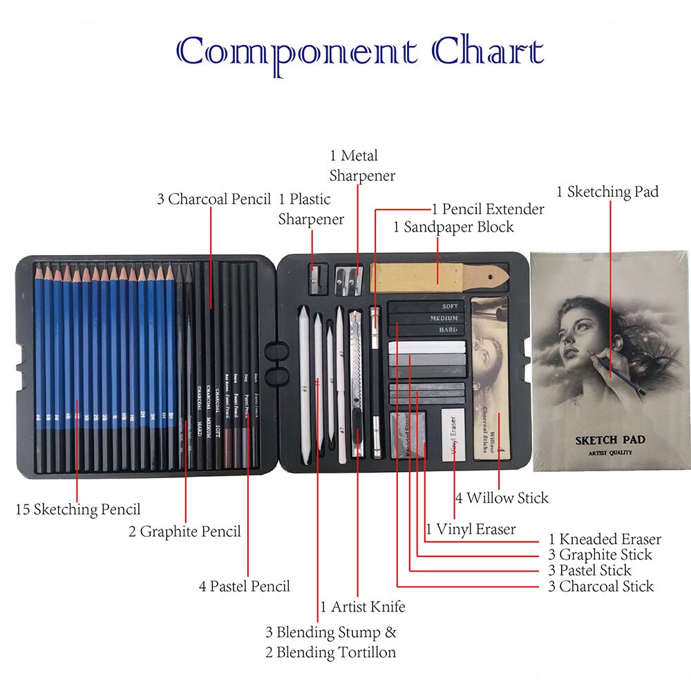 50Pcs Sketch Pencils Set Art Supplies Wood Draw Pe... – Grandado