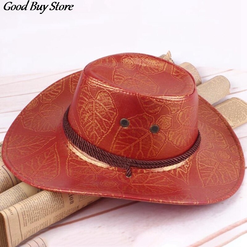 Leather Western Cowboy Hat Gentleman Wide Brim Ret... – Grandado