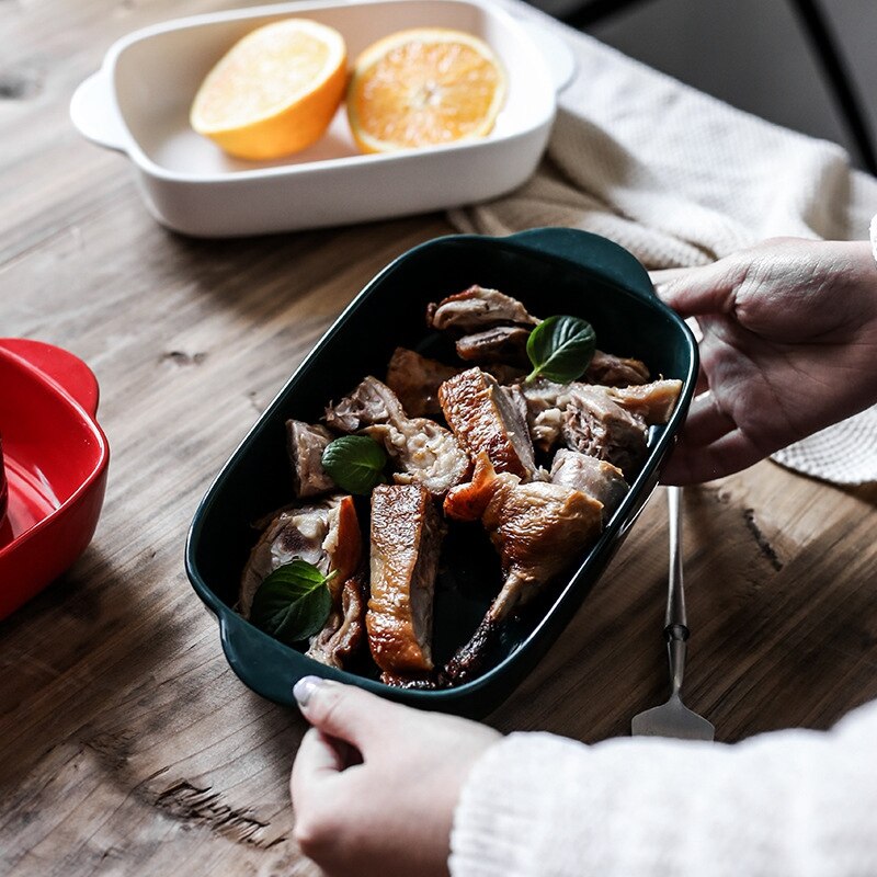 Ceramic Binaural Rectangular Cheese Baked Plate Pa... – Grandado