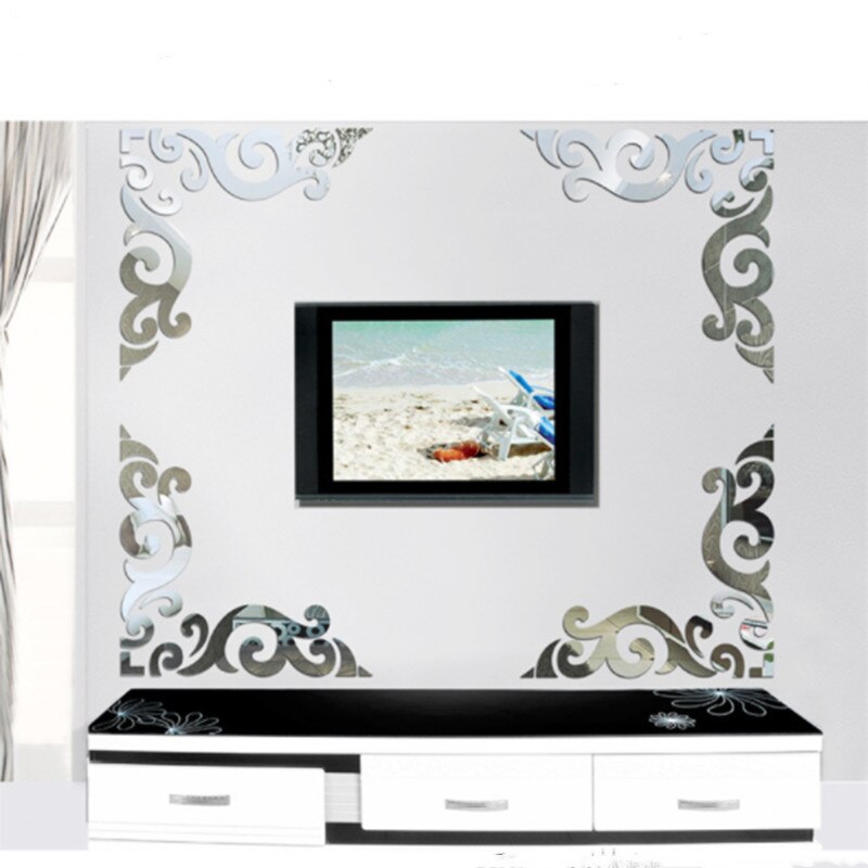 4Pcs European Style Flower Border Mirror Stickers ... – Grandado