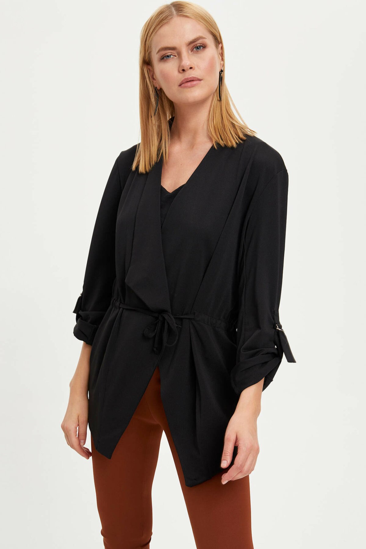 DeFacto Woman Lapel Overcoat Ladies Lace-up Light ... – Grandado