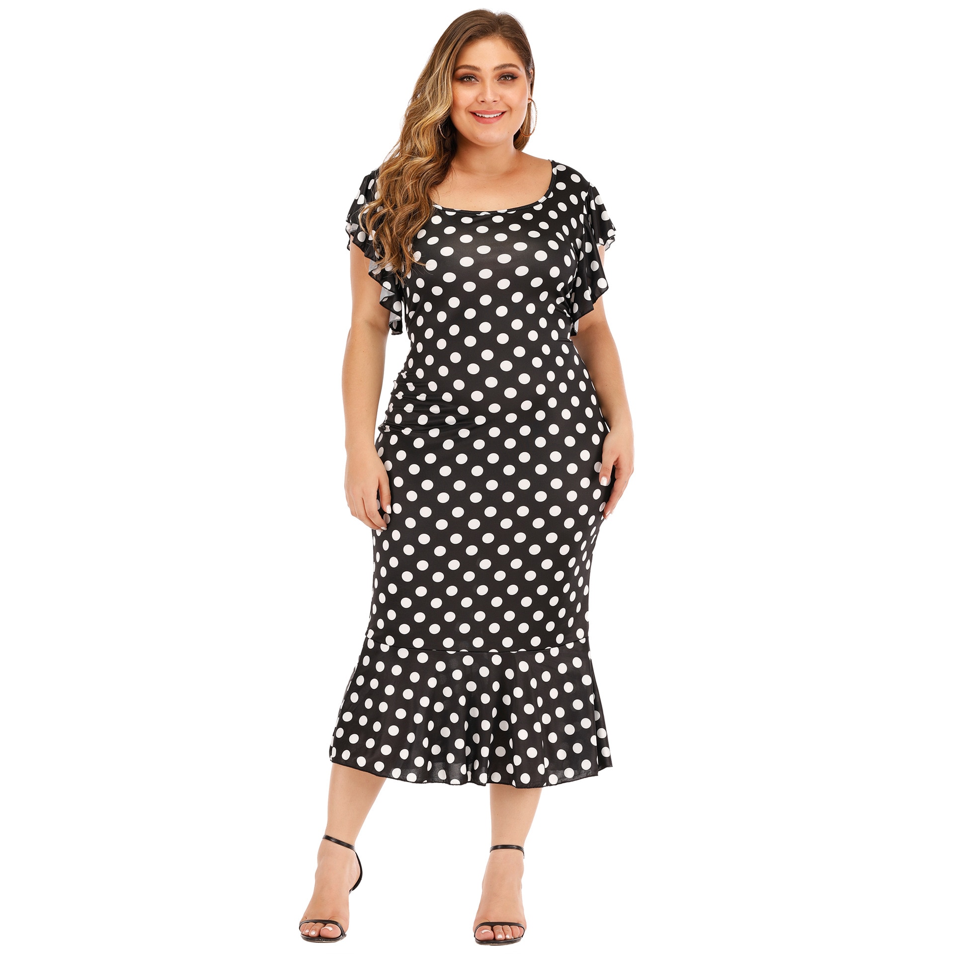 Plus Size Dot Jurk Vrouwen Zomer O Nek Korte Mouwe... – Grandado