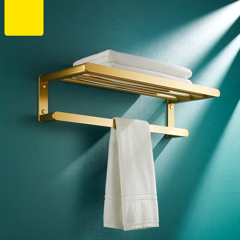 Luxury Brushed Gold Bathroom Towel Rack Adhesive B... – Vicedeal