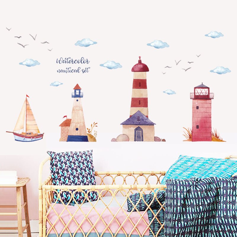 Cartoon Lighthouse Boat Wall Stickers for Bedroom ... – Vicedeal