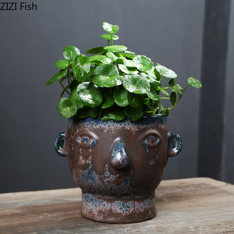 Ceramic Abstract Face Vase Hydroponic Flowerpot Li... – Grandado