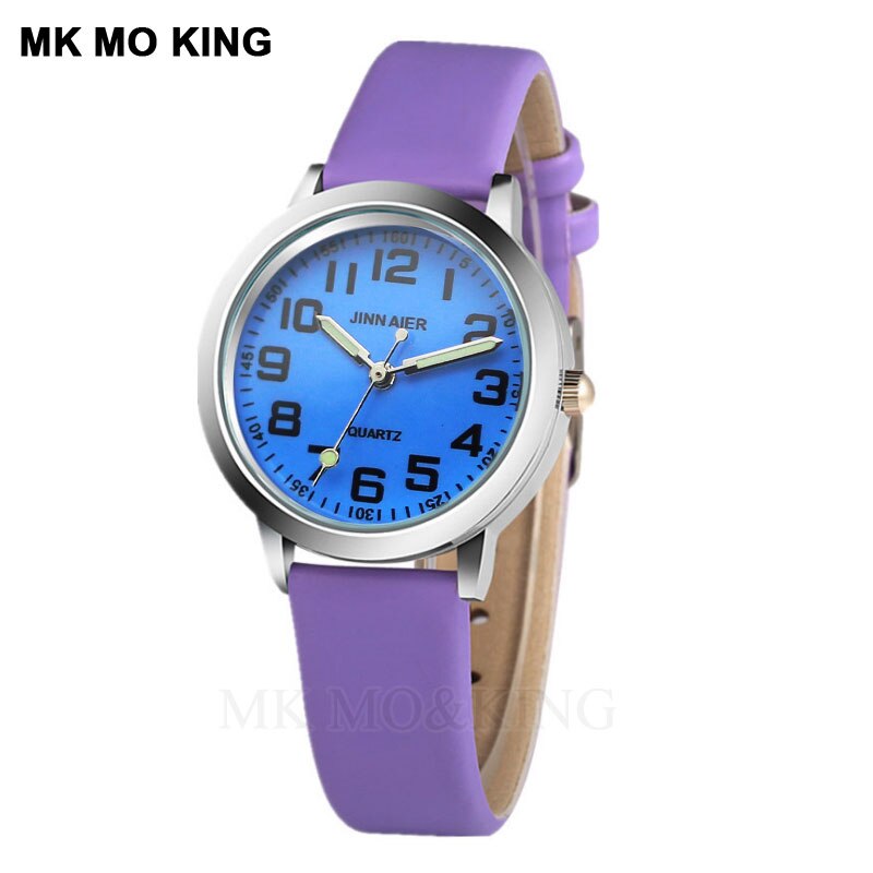 Sky Blue Boy Girl Quartz Clock Kids Casual Leather... – Vicedeal