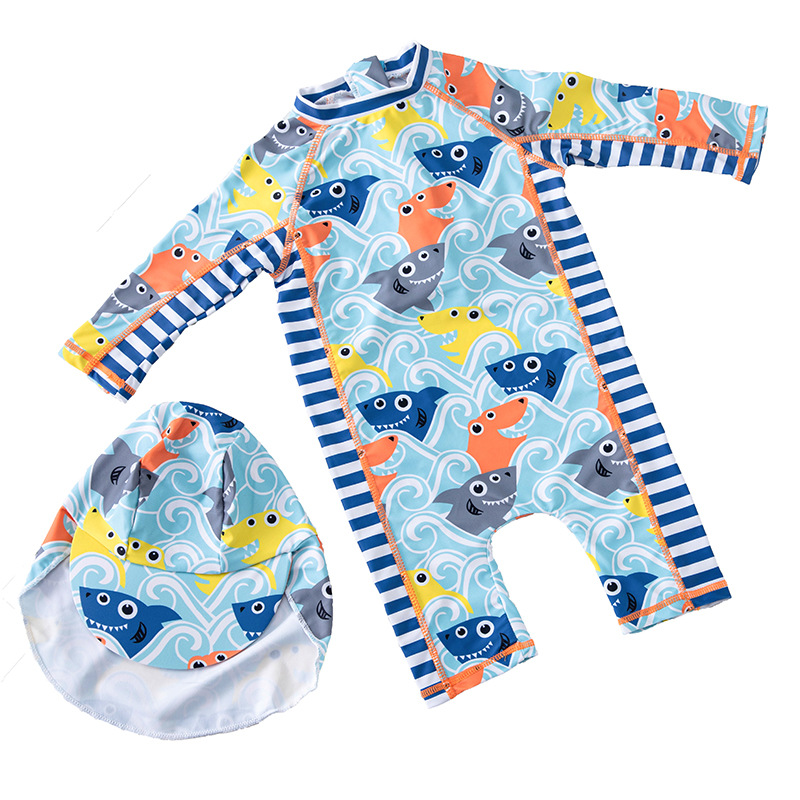 Cartoon Shark Boys Swimwear Long Sleeve Kid Swimwe... – Grandado