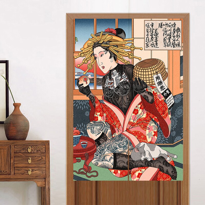 Japanese Ukiyoe Fabric Door Curtain Partition Cook... – Grandado