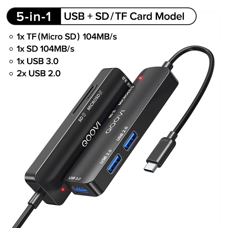 QOOVI-concentrador de puertos USB tipo C 5 en 1 a ... – Grandado