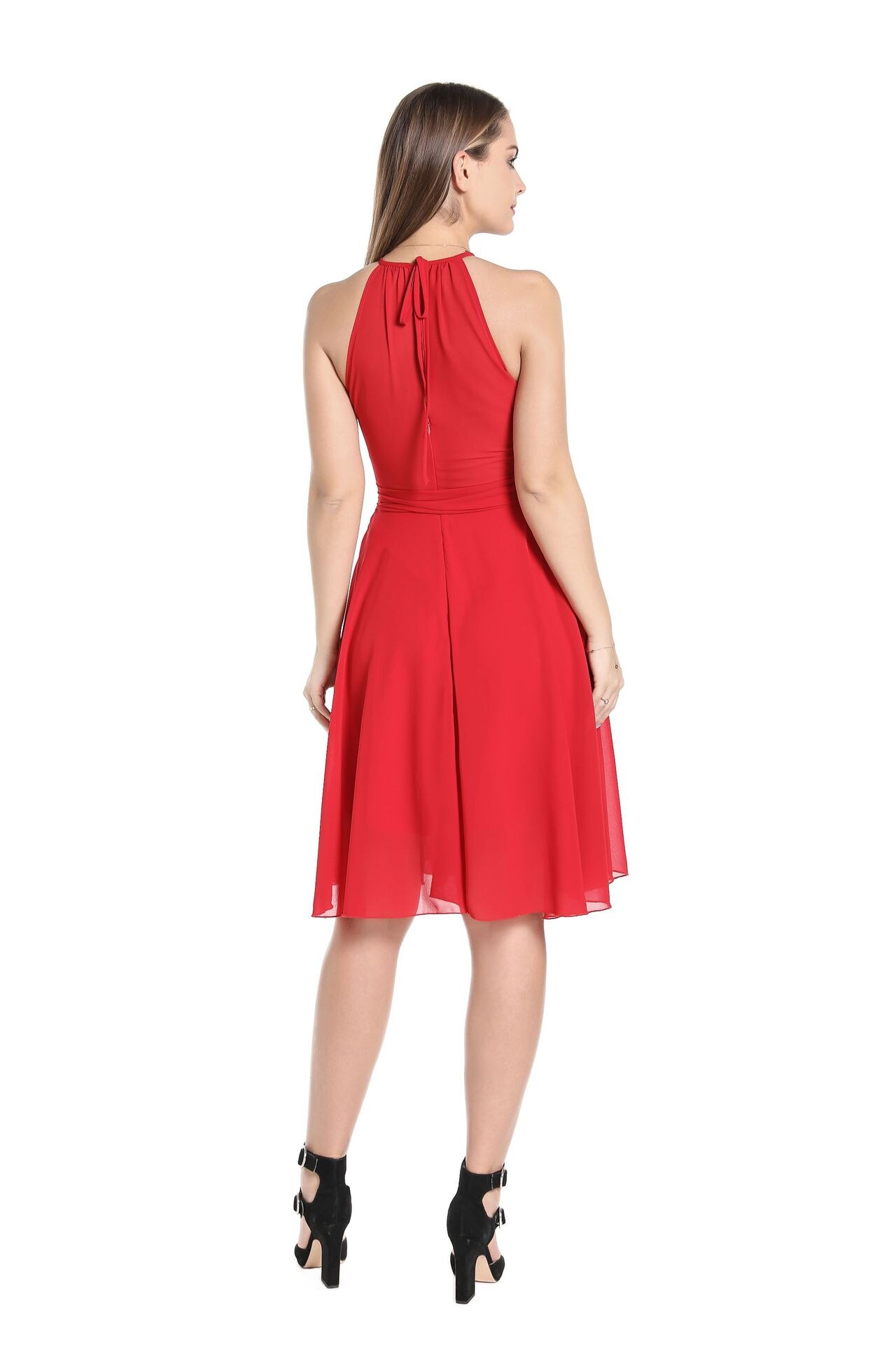 Red Spaghetti Strap Chiffon Summer Sleeveless Midi... – Grandado