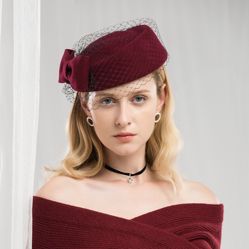 100% Wool Pillbox Hats With Veil Ladies Blue Fasci... – Grandado