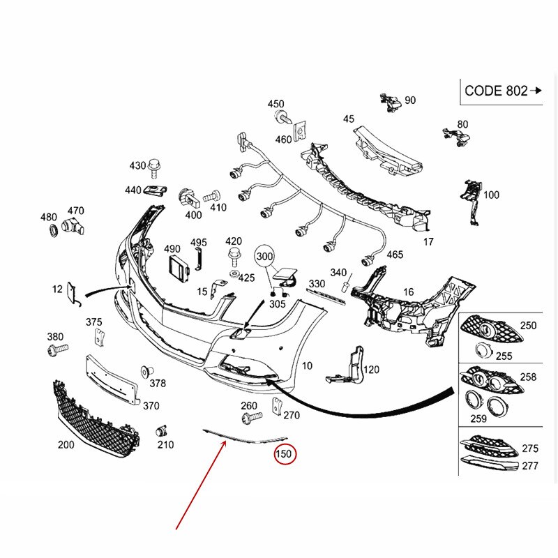 Voorbumper plating strip Geschikt voor Klasse C C1... – Vicedeal