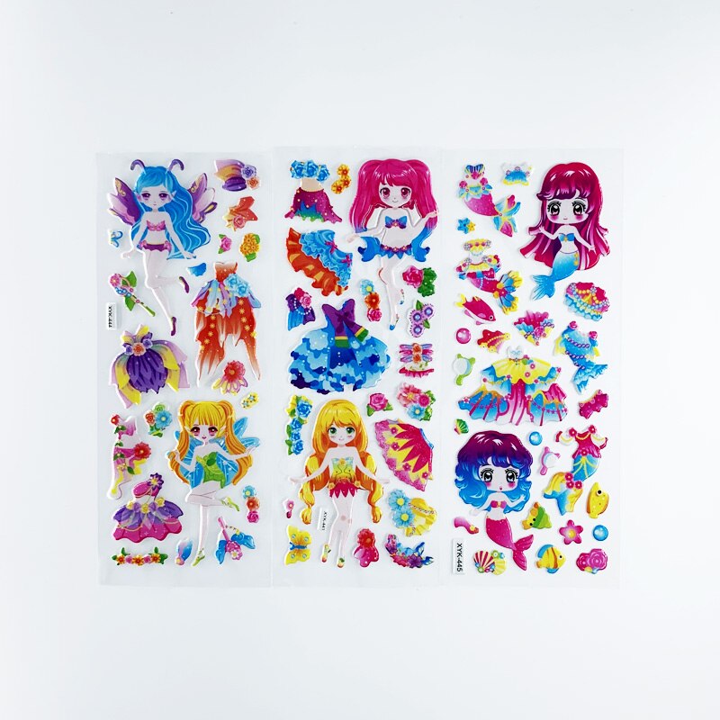 12 sheets cute dress up girl style 3D cartoon stic... – Grandado