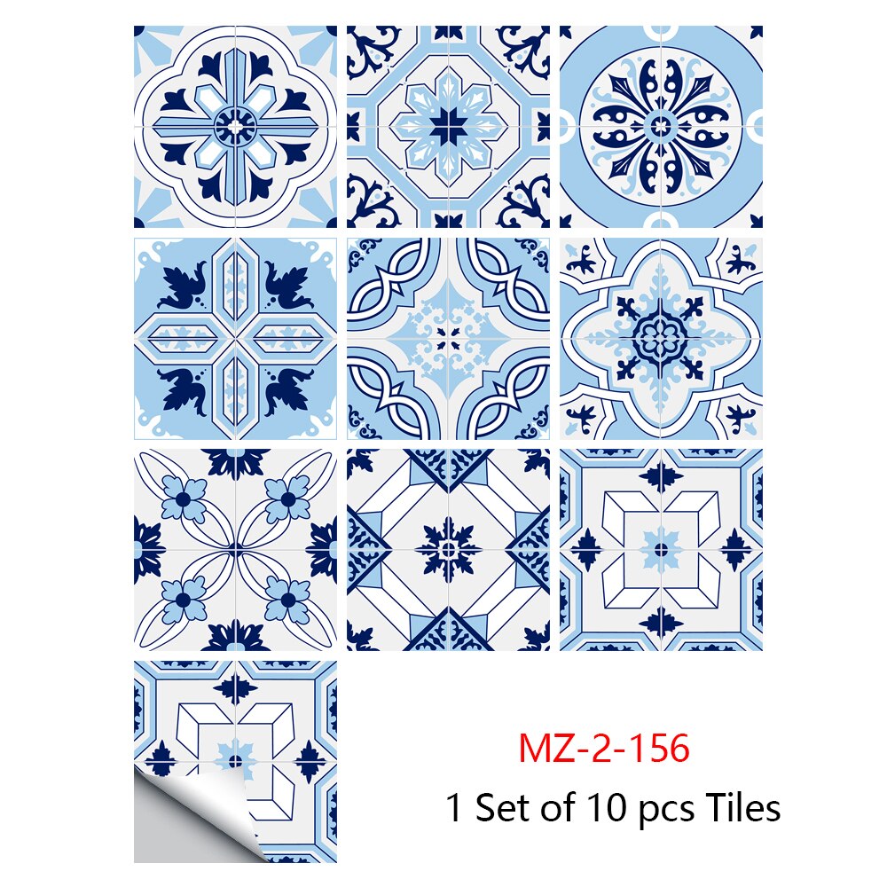 10pcs/set Light Blue Floral Ornament Arabesque Wal... – Vicedeal