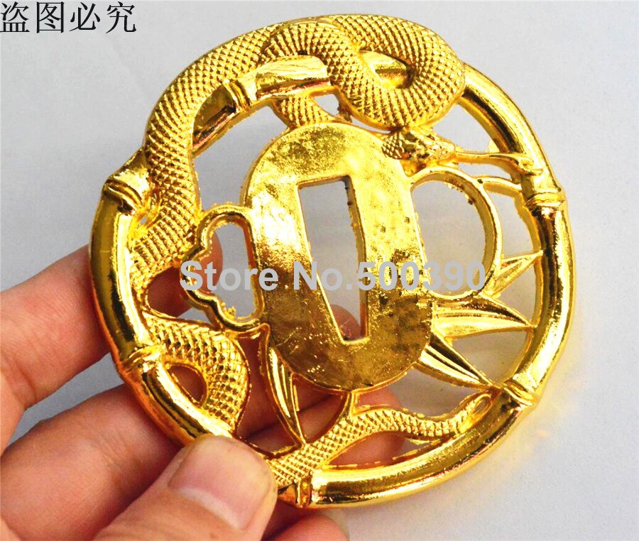 Wonderful Golden Alloy Guard Tsuba W Snake For Japanese Sword Samurai ...
