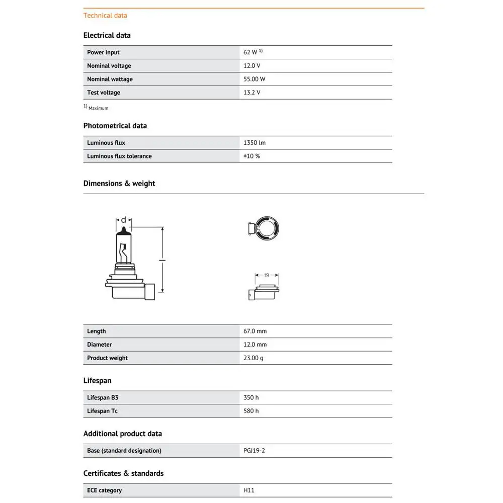 Osram h11 12v 55w 64211 pgj 19-2 original serie b... – Vicedeal