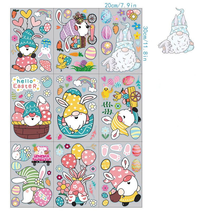 9Pcseaster Bunny Kleurrijke Ei Dwerg Elektrostatis... – Vicedeal