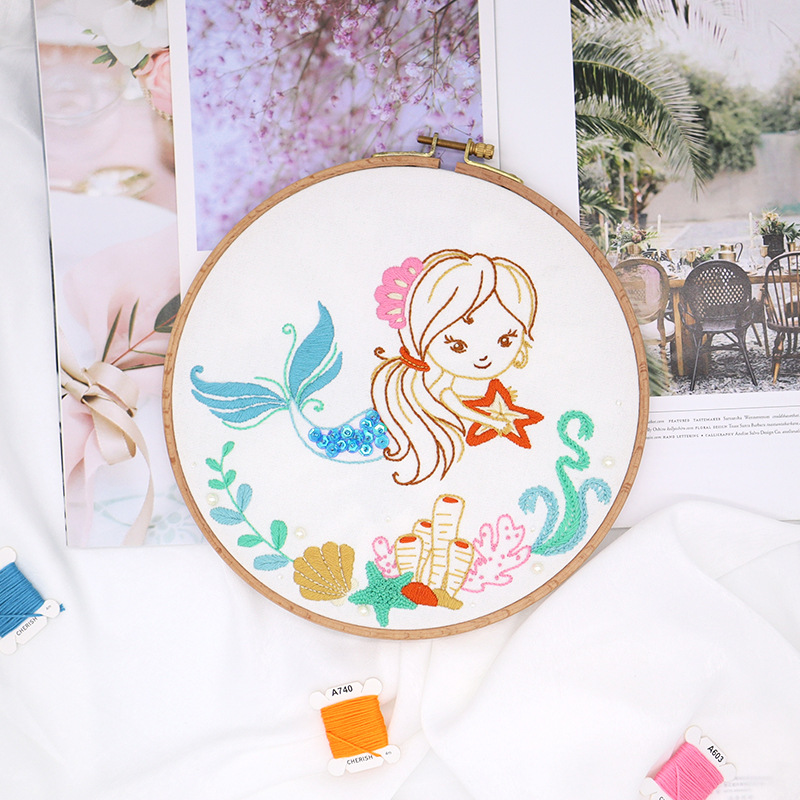 Cute Mermaid Embroidery Kit DIY Needlework Sea Wor... – Grandado
