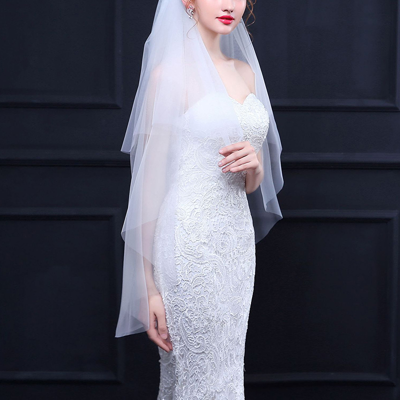 White Ivory Two Layers Bridal Veils Wedding Simple... – Vicedeal