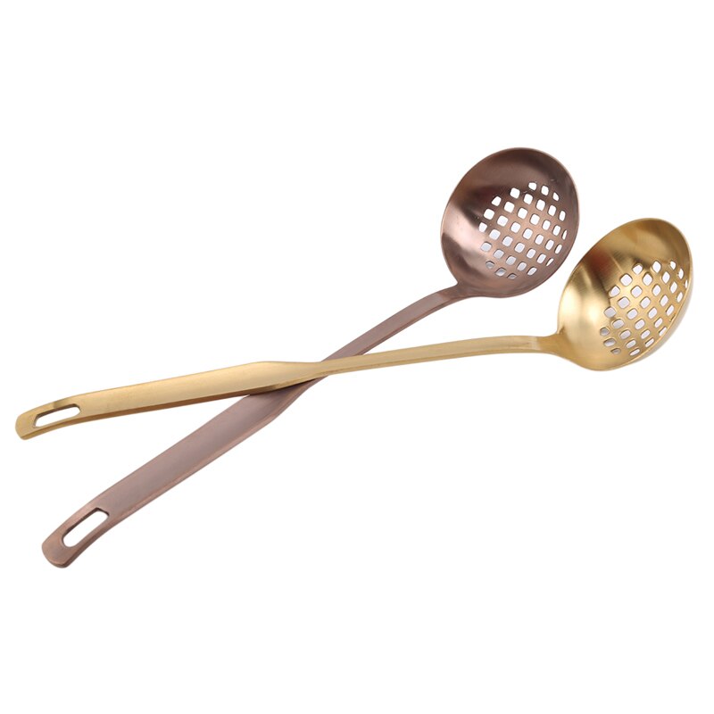 Stainless Steel Gold Soup Long Handle Ladle&Slotte... – Grandado