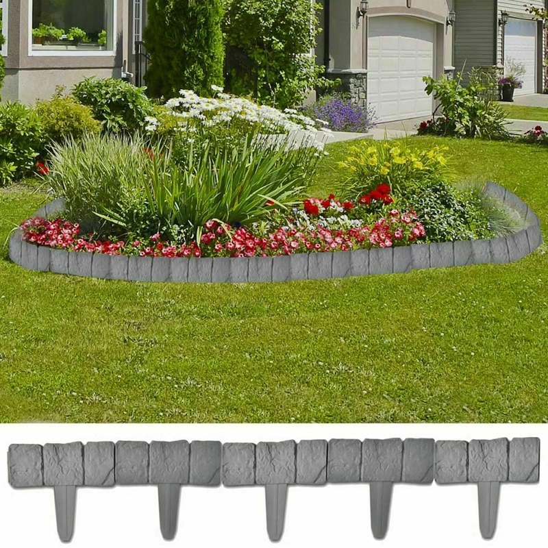 10pcs Gray And Brick Garden Fence Edging Cobbled S... – Grandado