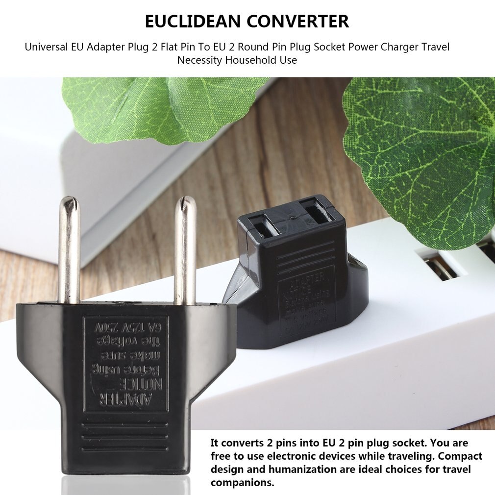 Universal EU Adapter Plug 2 Flat Pin To EU 2 Round... – Grandado