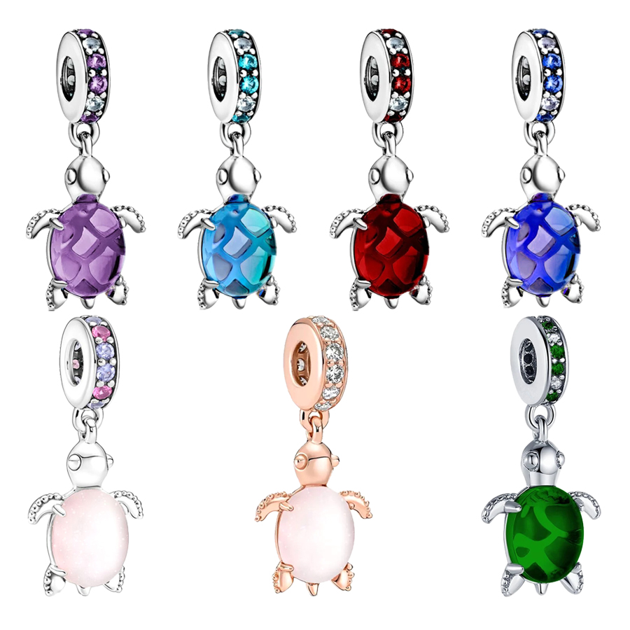 Murano Glass Pink Blue Sea Turtle Dangle Charm Bea... – Grandado