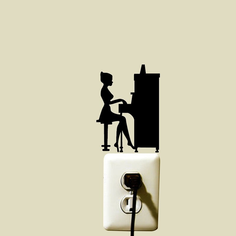Piano Player Cartoon DIY Vinyl Switch Sticker Wall... – Grandado