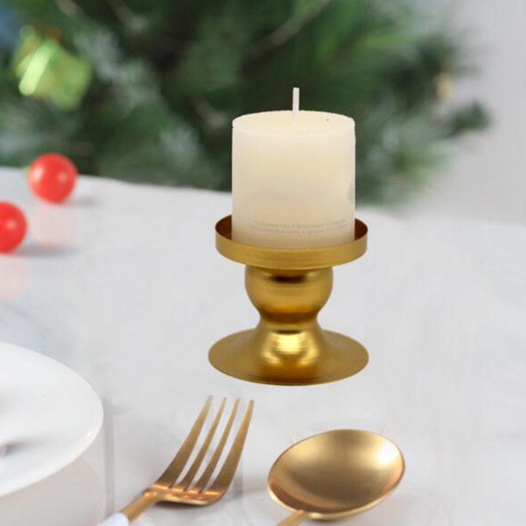 Round Iron Candle Holder Gold Decorative Pillar Ca... – Grandado