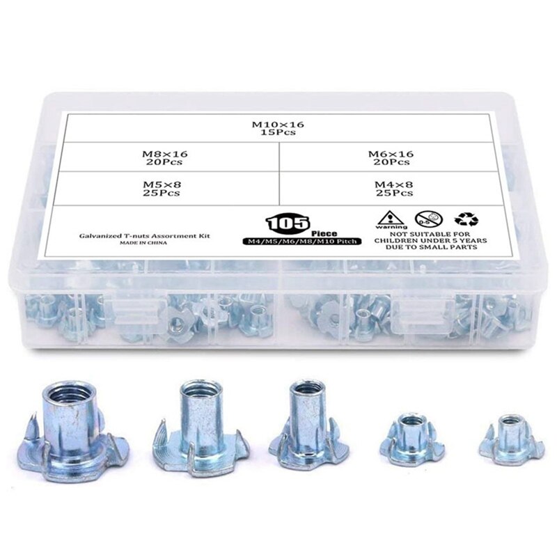 105 Pieces Of M4 5 6 8 10 Galvanized Steel T-Nut F... – Grandado