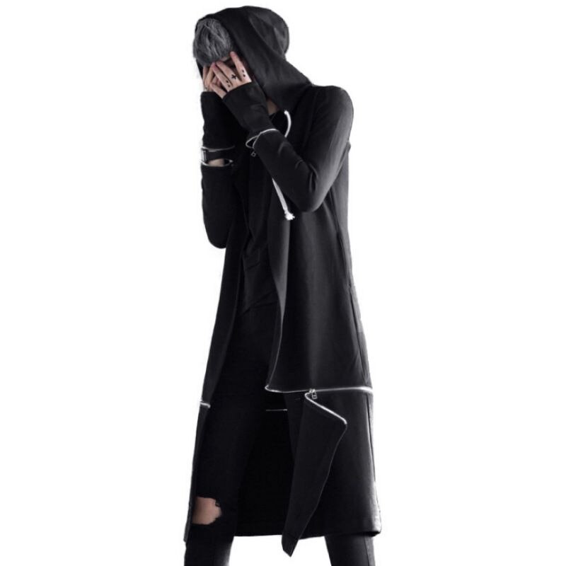 Men Gothic Punk Hip Hop Long Trench Coat Hooded Cl... – Grandado