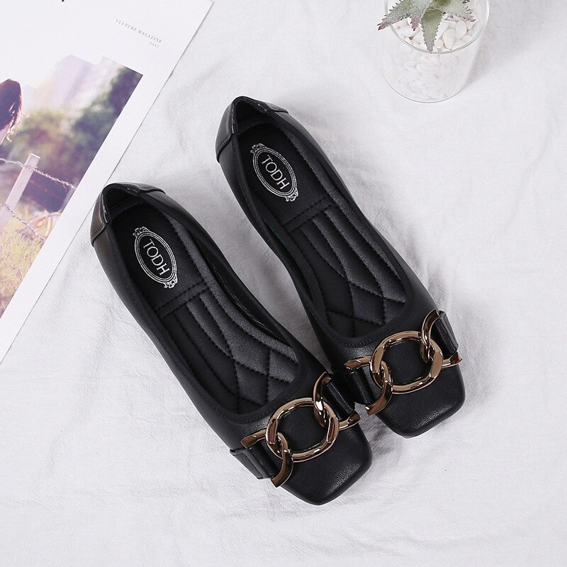 Metal Chains shoes woman black work moccasins leat... – Grandado