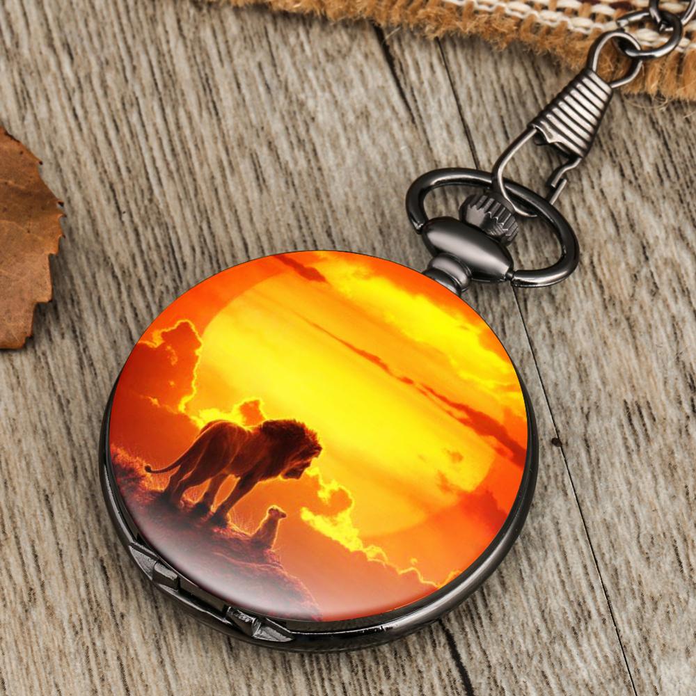 Portable Black Quartz Pocket Watch Lion at Dusk Me... – Grandado