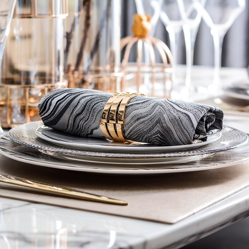 Luxury Gold Line Ceramic Dinner Plate Geometric Di... – Vicedeal