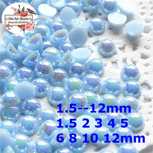 Light blue AB half round pearl Beads ABS Resin Fla... – Grandado