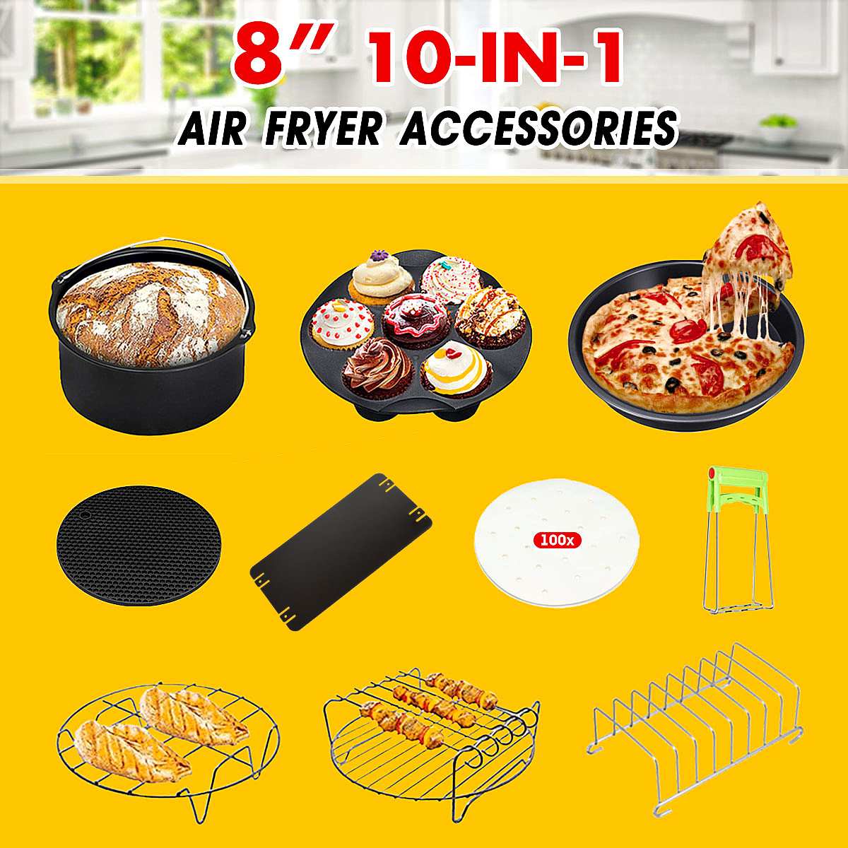 10Pcs 8 Inch Air Fryer Accessories Frying Pan Frye... – Grandado