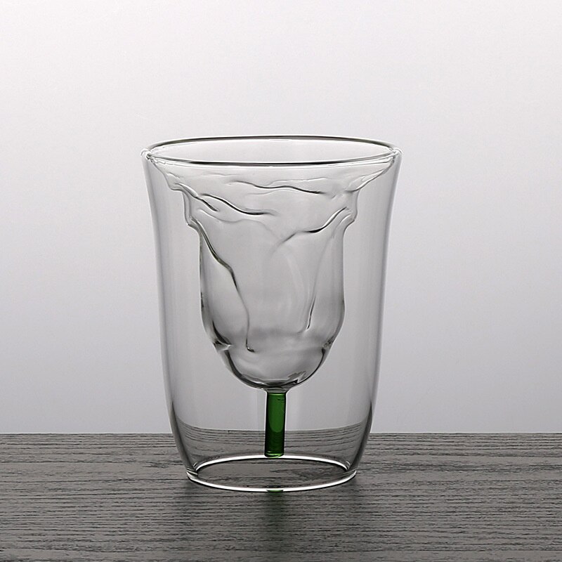 Rose Flower Shape Double Wall Glass Cup Heat-Resis... – Grandado