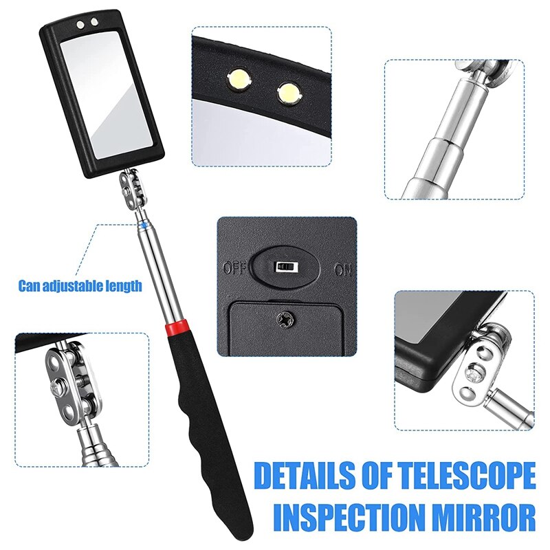 4 Pcs Telescoping Inspection Mirror LED Lighted Fl... – Grandado