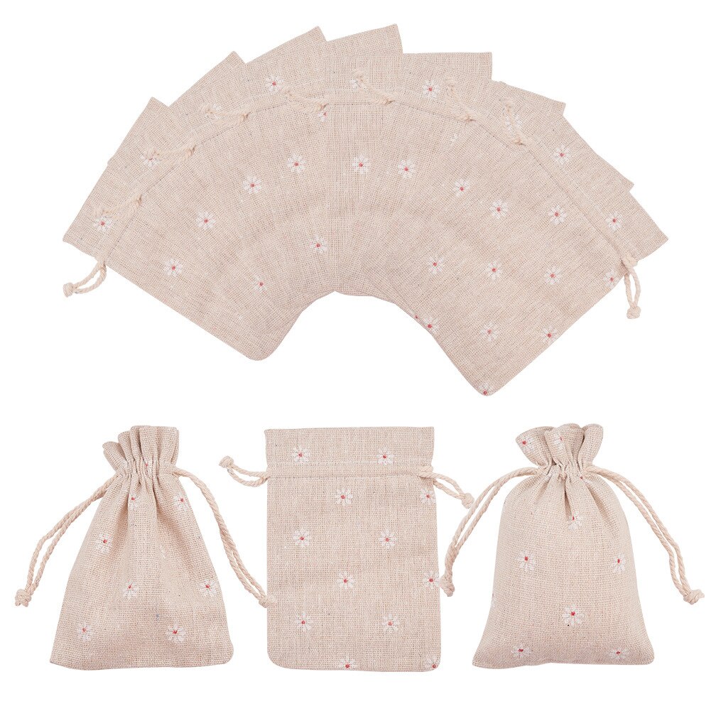 50pc Girl mini white jewelry bag Cotton Linen Flow... – Grandado