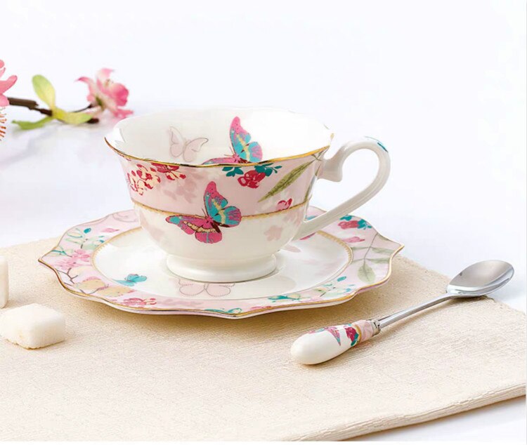 Embossed Cherry Blossoms Bone China Coffee Cup and... – Grandado