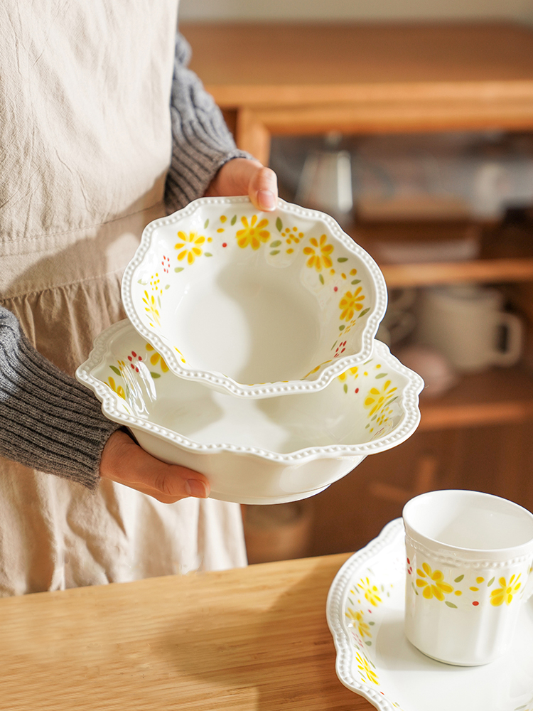 Retro Yellow Flowers Breakfast Bowl Pasta Dish Hou... – Vicedeal