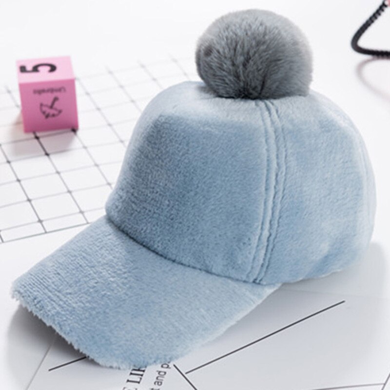 Girls Fleece Winter Baseball Cap Cute Pink Pom Pom... – Grandado