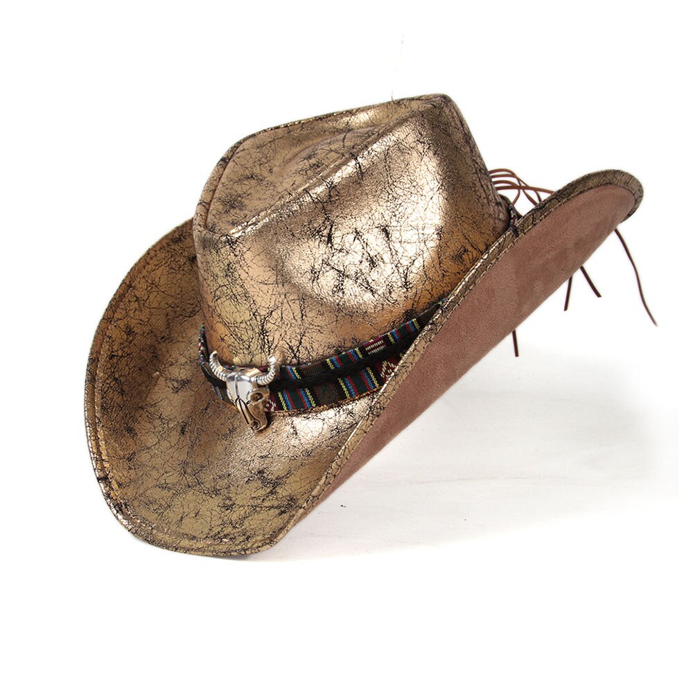 Gold Leather Western Cowboy Hat Women Men Outdoor ... – Grandado