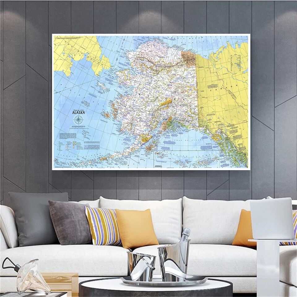 225*150 CmThe Alaska Map 1975 Non-woven Canvas Pai... – Vicedeal
