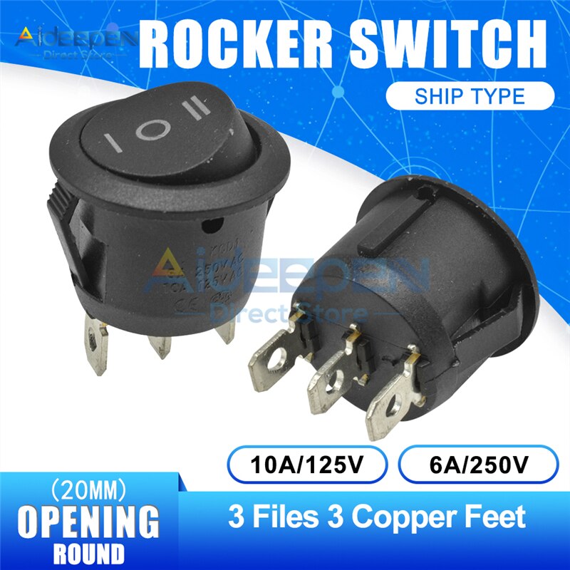 20mm AC 10A/125V 6A/250V Round Boat Rocker Switch ... – Grandado