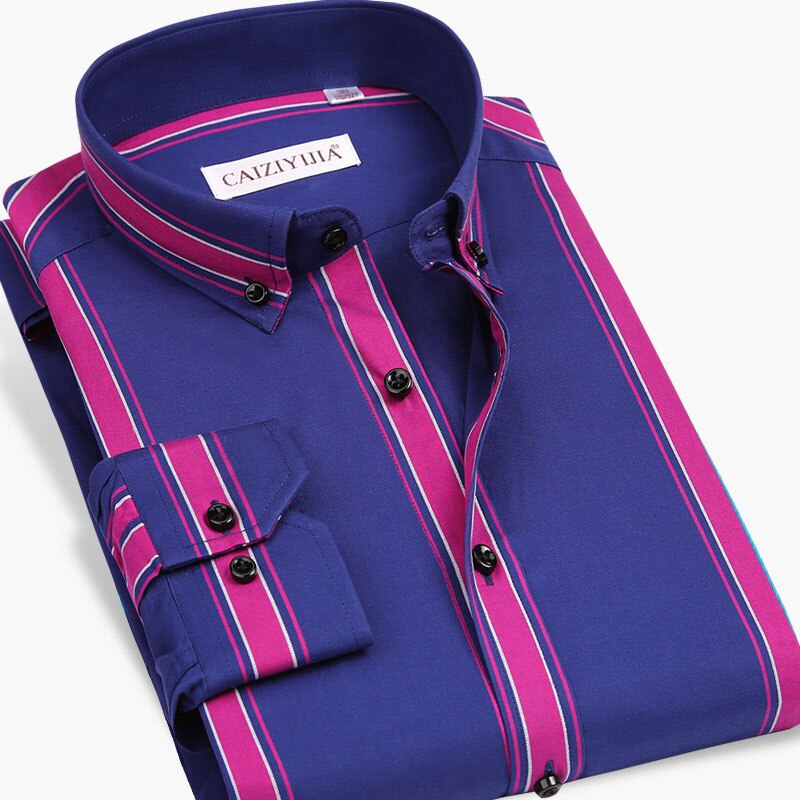100% Cotton Long Sleeve Men's Bold Stripe Dress Sh... – Grandado